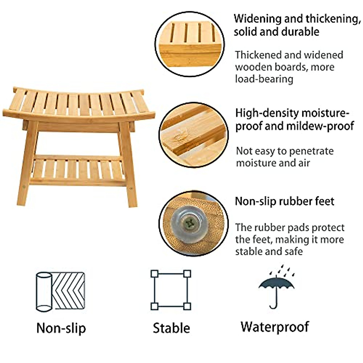 Bamboo Shower Bench, Bamboo Shower Chair, Shower Benches for Inside Shower, Bamboo Bench for Shower