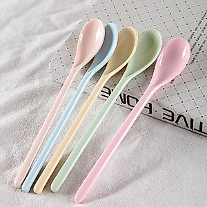 ccHuDE 5 Pcs Long Handle Melamine Spoons Colorful Coffee Spoons Cocktail Stirring Spoons Yogurt Mixing Teaspoon for Ice Cream Milk