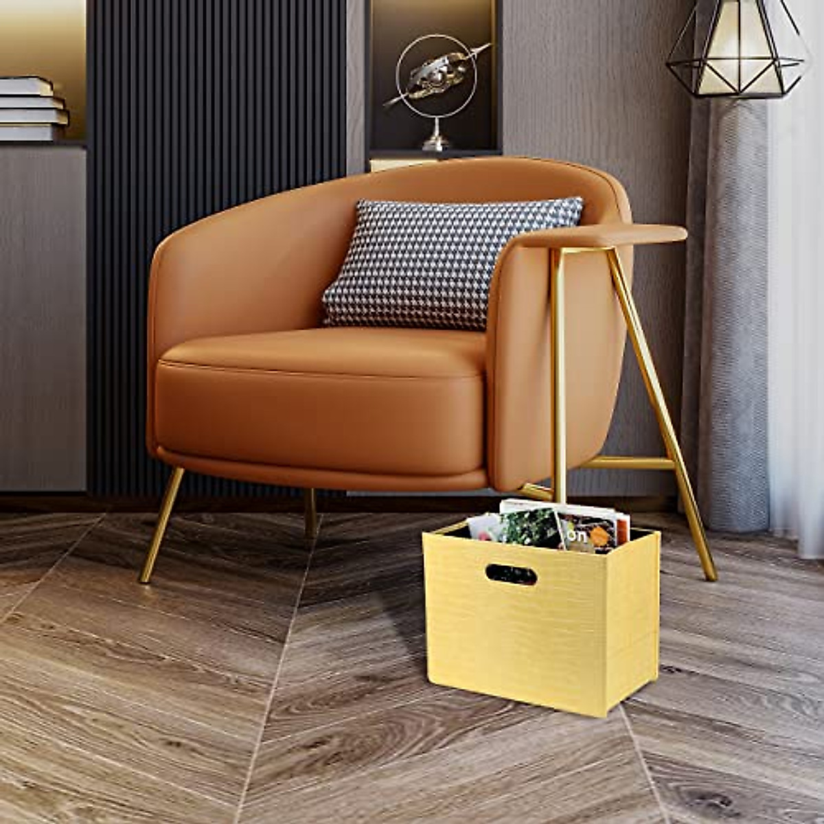HofferRuffer Magazine Basket Holder, Foldable Magazine Rack, Document File Holder Organizer, File Folder, Newspaper Storage Bin Organizer for Home or Office, Home or Office (Yellow)