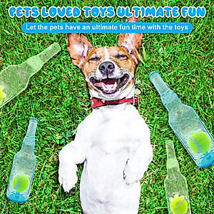 Aerbee 2Pcs Crunchnplay Bottle Toy for Dogs, Interesting Squeaky Dog Toys, 7.7" Rubber Water Bottle Toys with Tennis Ball, Outdoor Interactive Dog Toys Dogs Dental (Blue & Green)