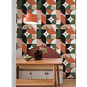 HAOKHOME 96130-1 Peel and Stick Wallpaper Geometric Olive/MistyRose/White/Black/Red Modern Wall Decor Bathroom Removable Contact Paper 17.7in x 9.8ft