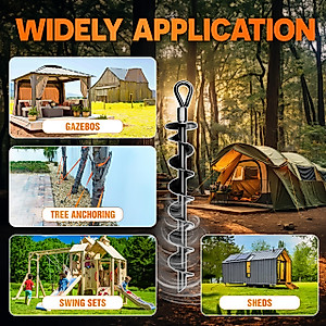 [Premium] 4 Pack Ground Anchors with Power Nut Driver Drill Bit, Ground Anchors Screw in, Swing Set Anchors, Trampoline Anchors High Wind Heavy Duty for Camping Tents, Car Ports, Swing Sets, Canopies