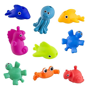 Sassy Snap and Squirt Sea Creatures - 6+ Months Set of 9 Sea Characters Includes Storage Bag with Two Large Suction Cups