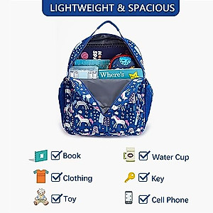 Telena Kids Backpack for Boys Girls, Cute Water Resistant Toddler Preschool Bag with Adjustable Padded Straps, Blue Unicorn