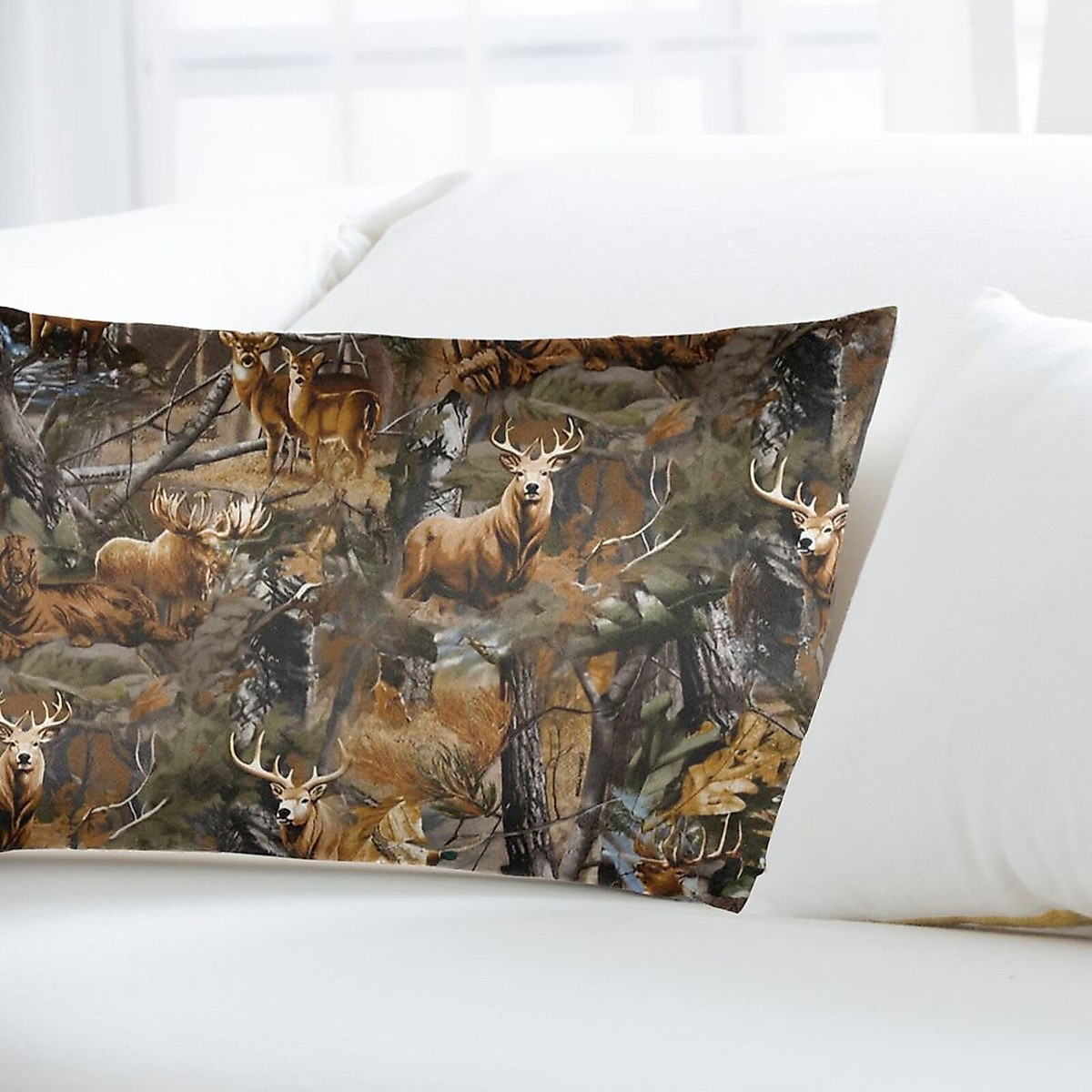 TumzfhQ Camo Deer Pillowcase with Hidden Zipper Soft Cozy for Home Bed Sofa Living Room Decorative Throw Pillow Covers 20x30 inches