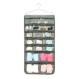 NIMES Hanging Closet Underwear Sock Bra Organizer Dual-Sided Accessories Storage With 42 Clear Pockets (GREY)