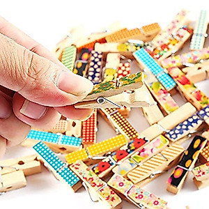 50Pcs Mini Clothespins, Colorful Wooden Clothespins Photo Paper Peg Craft Clips Small Picture Clips for Wall Hanging Pictures