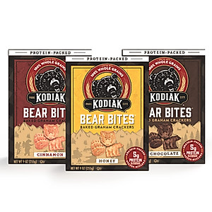Kodiak Cakes Bear Bites Graham Crackers Variety Pack: Honey, Chocolate & Cinnamon Snacks