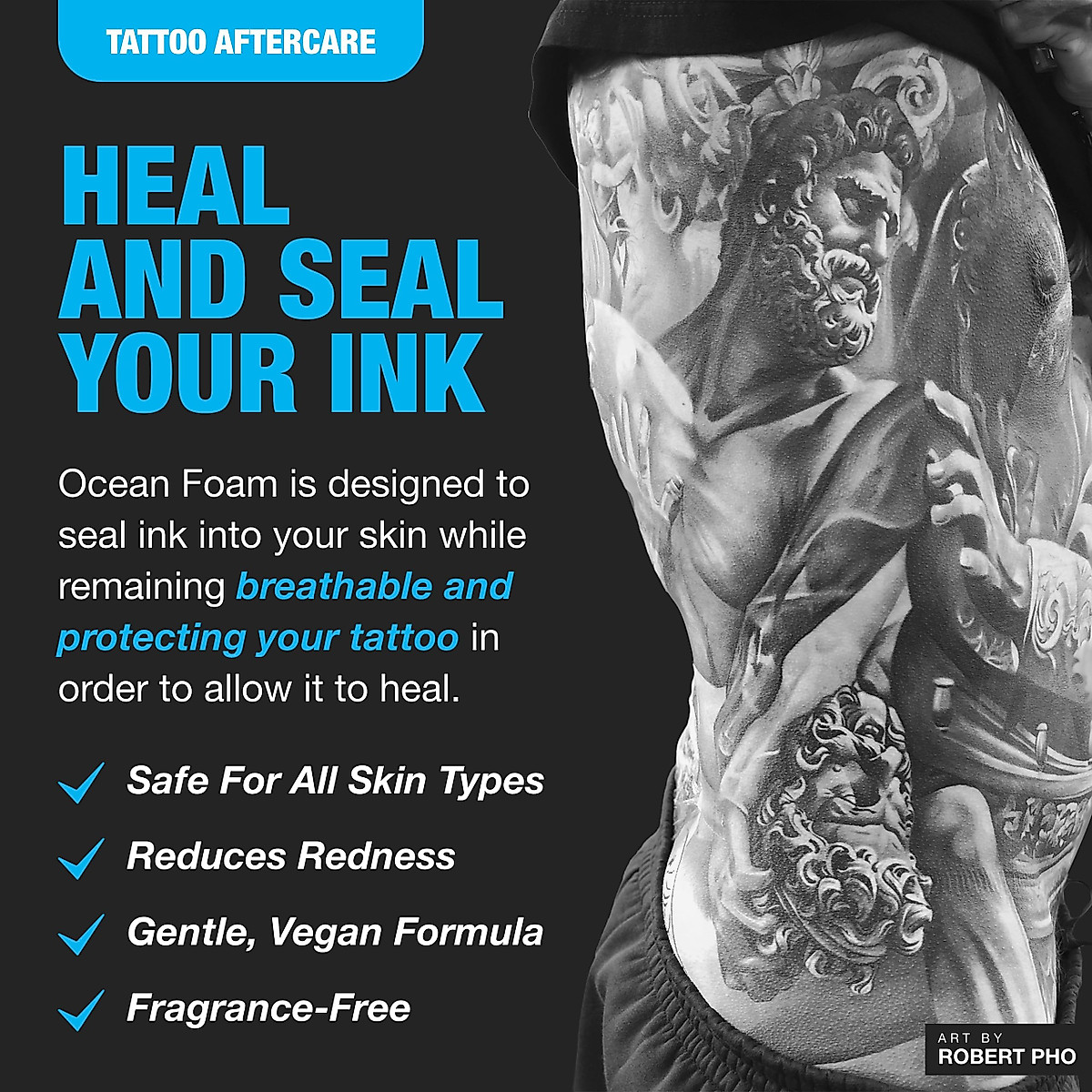 H2Ocean Ocean Foam Tattoo Aftercare, Water Based Ink Sealer & Skin Moisturizer 2oz