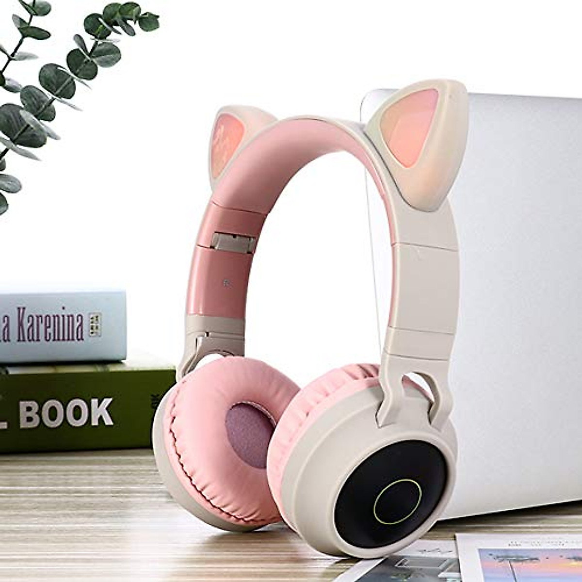 KK KIMKEN Cat Ear Headphones – Kids Headphones Bluetooth – Wireless Headphones for Girls – Foldable and Portable Cute Headphones – Volume Control and LED Light – Stable Connection and Clear Sound