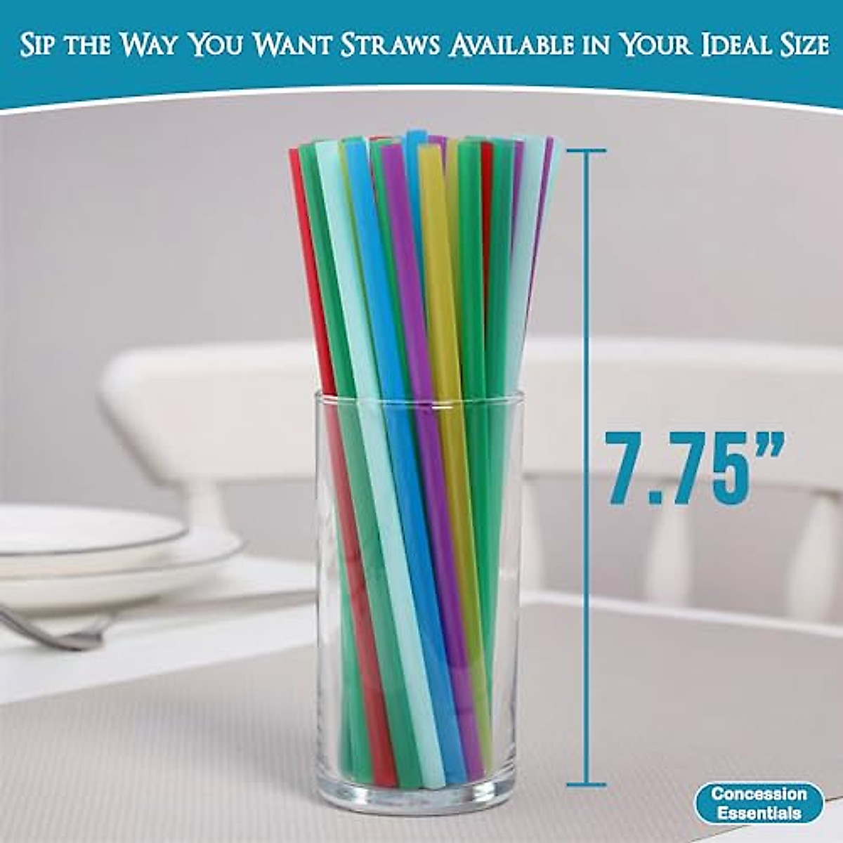 Concession Essentials Neon Jumbo 7.75 UN 500 Neon Jumbo Straws, 7.75" Unwrapped 500ct (Pack of 500), Multi Neon (CENeon7.75Unwrapped-500CT)