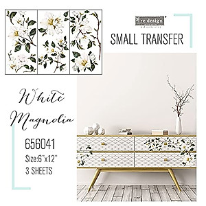 Prima Redesign White Magnolia 6”X12” Transfer Plus Free Tips & Tricks Flyer, Prima Redesign, cream, green