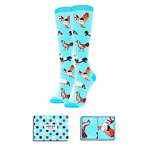 Zmart Chicken Gifts for Chicken Lovers Women, Funny Farm Animal Chicken Socks for Women Crazy Knee High Socks