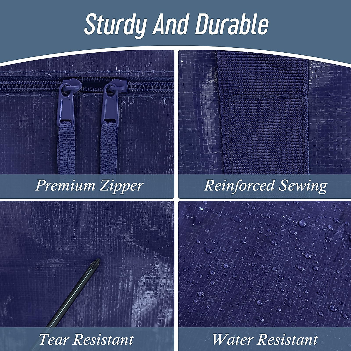 6 Pack Extra Heavy Duty Large Moving Bags with Strong Zipper & Comfortable Handles, Sturdy & Durable Clothes Storage Bags Totes Bins, Blue Packing Moving Boxes for College Supplies, Dark Blue