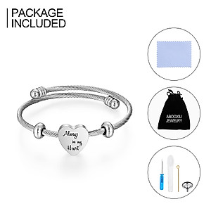 abooxiu Urn Bracelet for Ashes Heart Ashes Bracelet Cremation Jewelry for Ashes Stainless Steel Urn Bangles for Ashes Memorial Keepsake Cremation Bracelet for Ashes for Women Men - Always in my Heart