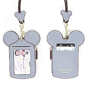 Ondeam ID Holder With Lanyard Badge Holder,PU Leather newchic Cute Animal Shape neck wallet for Women(Blue)
