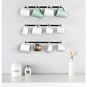 Dahey Mug Holder Metal Coffee Mug Rack Wall Mounted with 12 Mug Hooks, Set of 3, Mug Display Rack Cup Holder Storage for Kitchen Dining Room Coffee Bar, Black