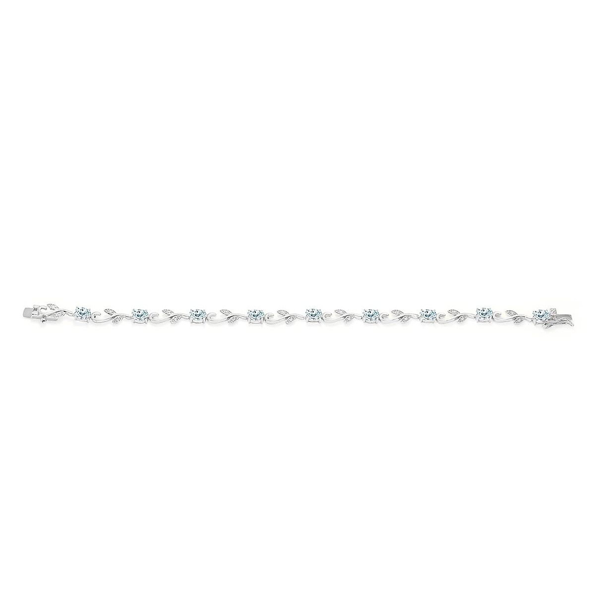 Gem Stone King 4.63 Cttw Oval Sky Blue Aquamarine and Diamond Greek Vine Tennis Bracelet For Women In 925 Sterling Silver | Gemstone Birthstone | Oval 6X4MM | 7 Inch