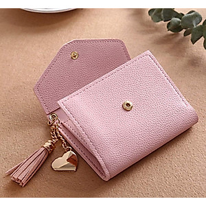 Small Leather Wallet for Women Girls Credit Card Holder Purse Pink