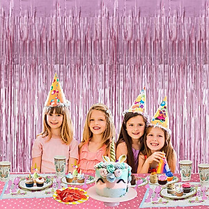 TONIFUL 3Pcs Pink Door Streamers,Pink Photo Booth Backdrop Metallic Streamers Pink Foil Fringe Curtains for Birthday,Christmas,New Year,Bridal Shower,Bachelorette Party Decor(9.9ft x 6.6ft)