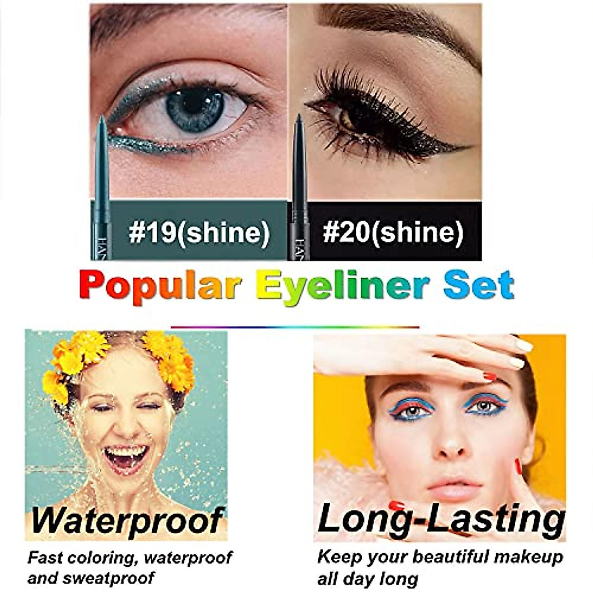 LemonSac 20 Colors Eyeliner Pen Set, Eye Shadow Pencil, Pearl Eyeliner Kit Metallic Eyeliner Pencil Glitter Eyeliner for Women Eye&Lip Liner Professional Waterproof Retractable Eyeliner(20PCS)