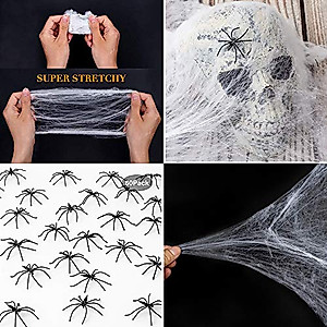 DearHouse 1100 sqft Halloween Stretch Spider Webs Indoor & Outdoor Spooky Spider Webbing with 60 Fake Spiders for Halloween Decorations