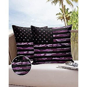 Funnywall88 Waterproof Throw Pillow Covers Set of 2 Independence Day Camo American Flag Patriotic Couch Pillow Cases Outdoor Sofa Cushion Cover Home Decor for Bed Living Room, 16" x 16"