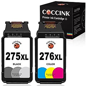 COCCINK 275XL 276XL Remanufactured Ink Cartridge Replacement for Canon PG-275 CL-276 XL Compatible to Pixma TS5320 TS6420 TR7020 All in One Wireless Printer High Yield (1 Black 1 Tri-Color) Combo Pack