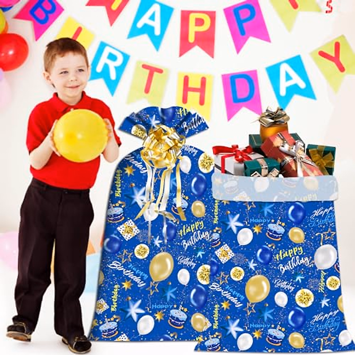 OILCUP 2 Pcs Large Gift Bags Oversized Plastic Storage Bags 48"x 36" with 2 Pcs Pull Flowers for Large Birthday Gift Wrapping, Kids Bike Gift Bags, Birthdays, Parties, New Parents Baby Showers