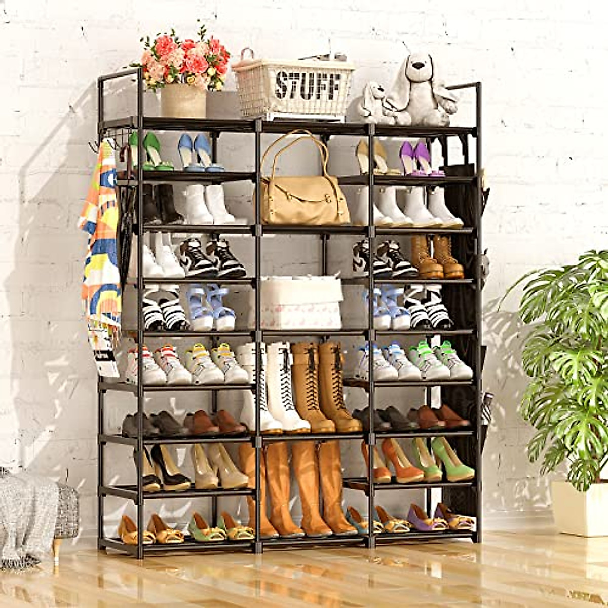 Huolewa 2 Pack Shoe Rack Storage Organizer, 9 Tier Large Shoes Rack for Entryway Closet, Free Standing Shoes Shelf Stand, Sturdy Big Black Metal Space Saving Shoe