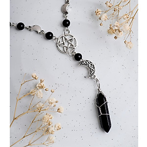 Sacina Gothic Crescent Moon Choker Necklace, Moon Sun Pendant, Goth Gift for Women, Christmas Gift for Women (Bead Moon Pentagram Crystal)