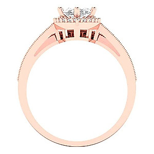 Clara Pucci 2.26ct Marquise Round Cut Laser Engraving Pave Halo White Sapphire Designer Statement Ring Band Set 18K Rose Gold Size 10