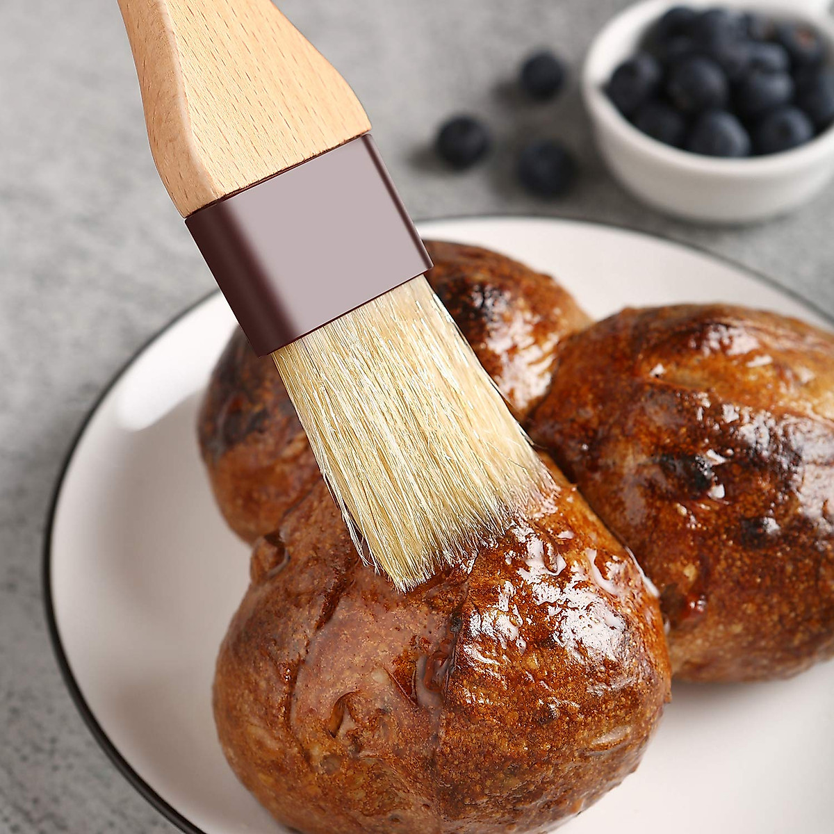 1 inch & 1.5 inch Pastry Brush Natural Boar Bristle Basting Brush Kitchen Oil Brush with Beech Wooden Handle and Hanging Rope String Grill BBQ Sauce Baster Baking Cooking Marinade Brushes (Pack of 2)