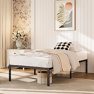 DERYONI 14 inch Twin Size Bed Frame No Box Spring Needed Heavy Duty Metal Twin Platform Bed Frame Steel Slat Support 750lbs Easy Assembly Noise Free Black Bed Frame Twin