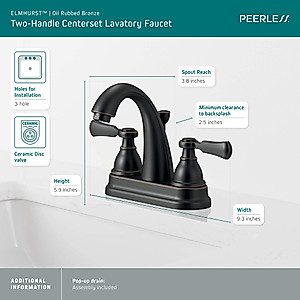 Peerless P2565LF-OB Elmhurst Two-Handle Bath Faucet Centerset, Oil Rubbed Bronze