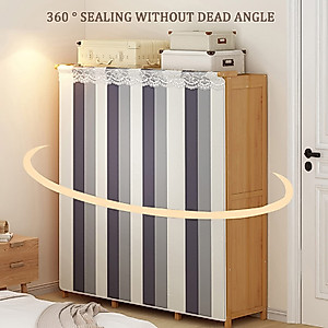 ZWDMAER Bamboo Easy to Install Wardrobe, Adjustable Height Storage Wardrobe partition, with Suspenders and dust Curtains, Suitable for bedrooms, Hotels, and Dormitories