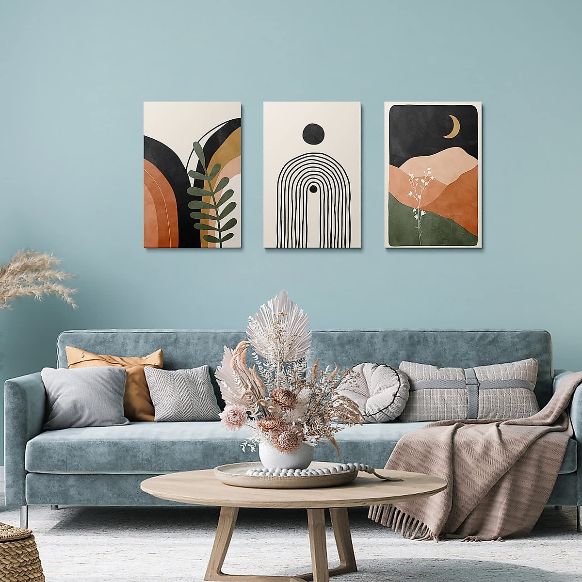 GUBIYU Set Of 3 Boho Wall Decor Mid Century Modern Bedroom Wall Art Minimalist Bathroom Decor Gallery Art Neutral Abstract Geometric Wall Art Prints Canvas Boho Room Decor Black Beige Orange 16"x24"
