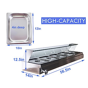 TECHTONGDA 5-Pan Bain-Marie Buffet Food Warmer Electric Steam Heater Stainless Steel Parties Catering Restaurants 1500W