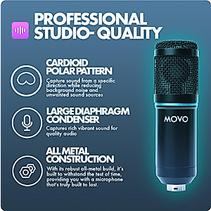 Movo PodPak2A 2-Pack Universal Cardioid Condenser Microphone Kit with Articulating Scissor Arm Mic Stand, Shock Mount, and Gooseneck Pop Filter - Podcast Equipment Set for YouTube, Podcast, Streaming