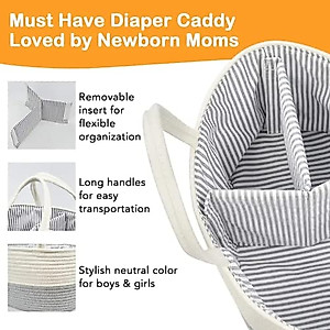 Zuli Diaper Caddy Organizer for Baby, Cotton Rope Diaper Basket Caddy, Changing Table Diaper Storage Caddy, Baby Baskets for Storage, Baby Shower Gifts for Newborn