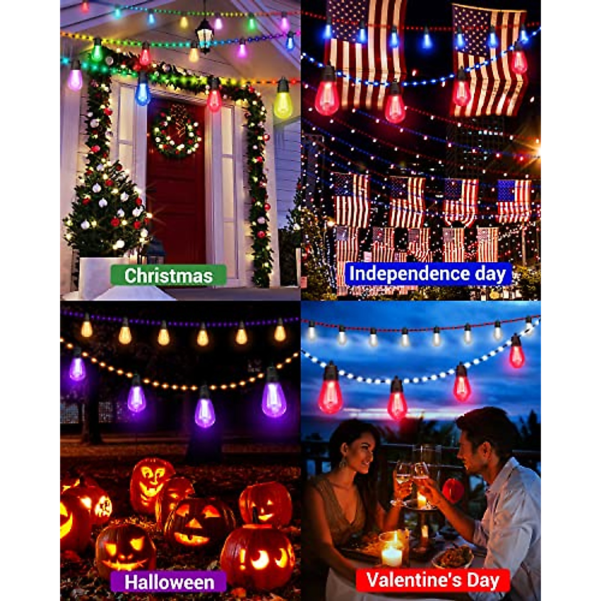 RGB & Warm White 50ft Smart String Lights Outdoor with Rope Fairy, Waterproof Shatterproof Bluetooth APP Remote Control Color Changing Dimmable Patio Lights for Balcony, Backyard, Party, Holiday RGBw