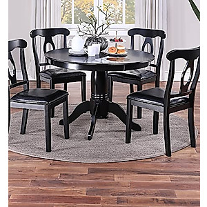 LCH Classic Design 5pc Set,Round Table with 4 Side Upholstered Chairs Cushion Fabric Upholstery Seat,Rubberwood Black Color Furniture for Dining Romm,Living Room,Easy to Assemble
