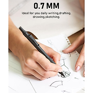 Nicpro 0.7 mm Mechanical Pencils Set with Case, 3 Metal Artist Pencil With 6 Tube HB Lead Refills, 3 Erasers, 9 Eraser Refills For Architect Art Writing Drafting Drawing, Engineering, Sketching, Black