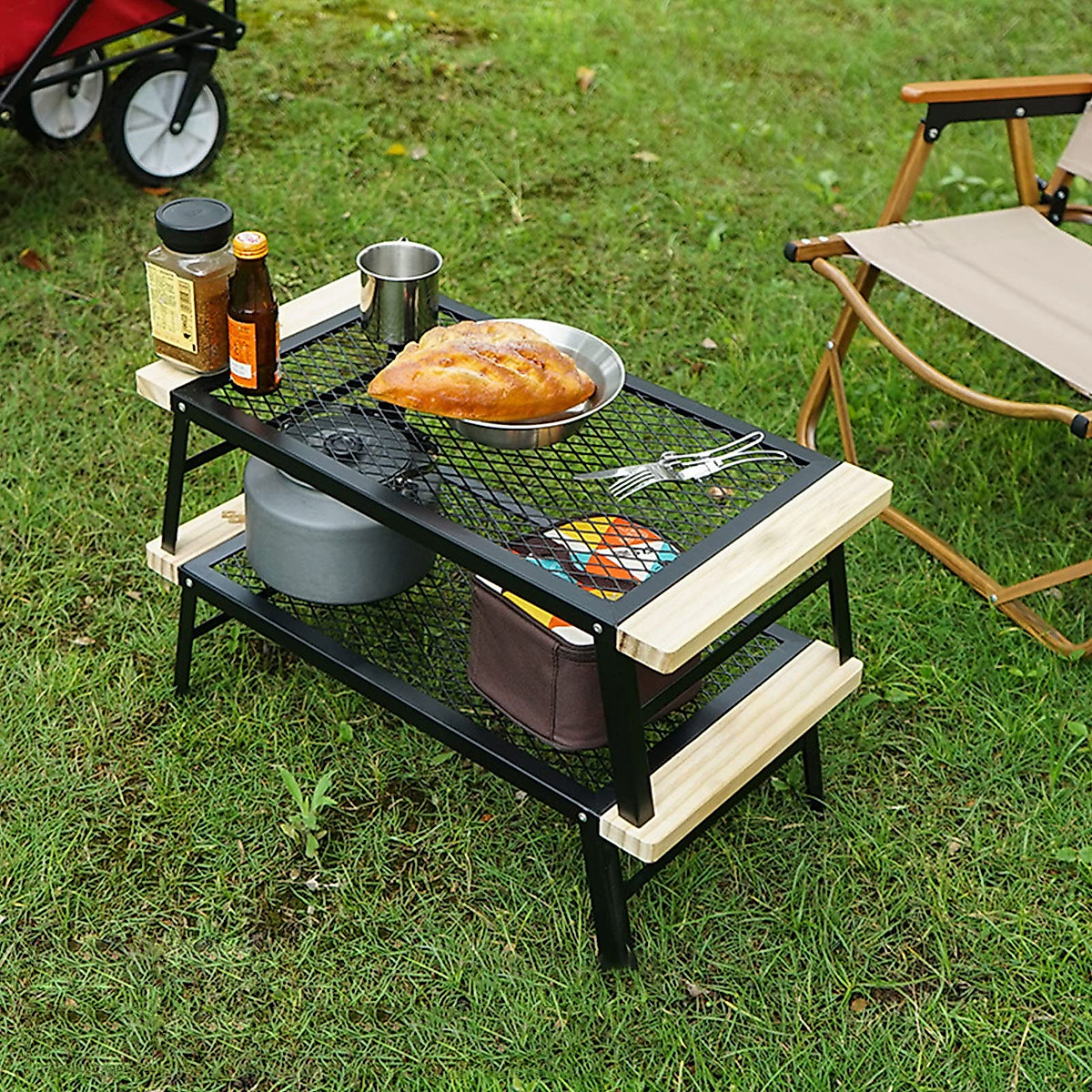 EviKoo Folding Campfire Grill Grates | Barbecue Camping Folding Grill Table | Portable Campfire Cooking Equipment Suitable for Picnic, Beach, Camp Grill BBQ