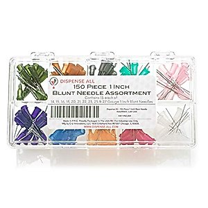 Dispense All - 150 Piece 1 Inch Blunt Needle Assortment, Luer Lock