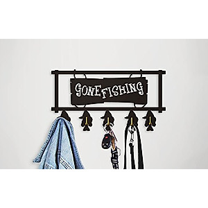 The Geeky Days Go Fishing Wood Coat Hook Creative Fishing Art Decor Wall Mounted Hanger Hooks for Bathroom Living Room Unique Gift for Fishmen