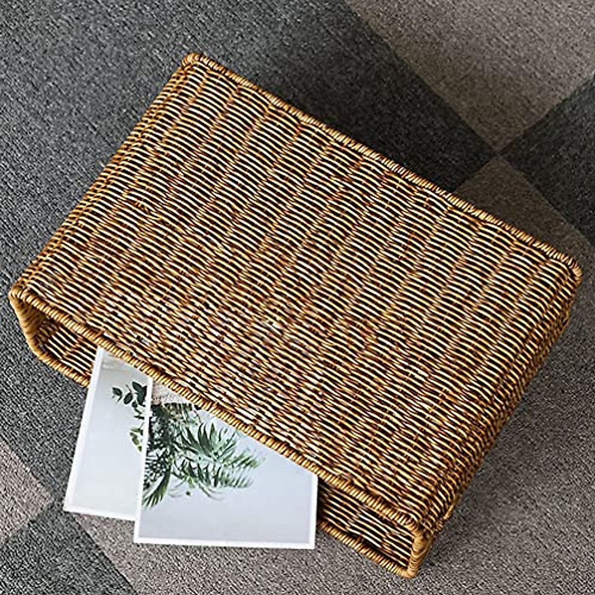 Angoily Woven Magazine Holder Magazine Wicker Basket Natural Narrow Rattan Magazine Holder Magazine Storage Basket Bin for Home Office