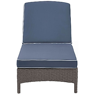 Crosley Furniture Palm Harbor Reclining Wicker Outdoor Chaise Lounge Chair for Patio, Deck, Poolside, Gray with Navy Cushions