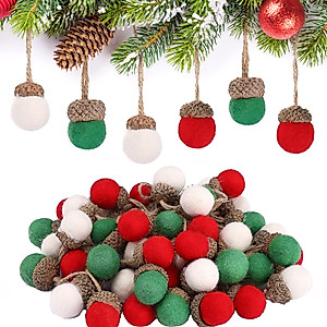 Tatuo 50 Pieces Felt Acorn Christmas Tree Hanging Ornaments Felt Balls Pom Acorns Wool Felted Acorns Ornaments Pinecone Felt Balls Acorns Rustic Farmhouse Hanging Pom Acorn Decorations