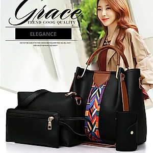 Women Handbag Set 4 in 1 Soft PU Leather Top Handle Bag, Tote Bag, Shoulder Bags Crossbody Bag Wallet Purse Set (Black)